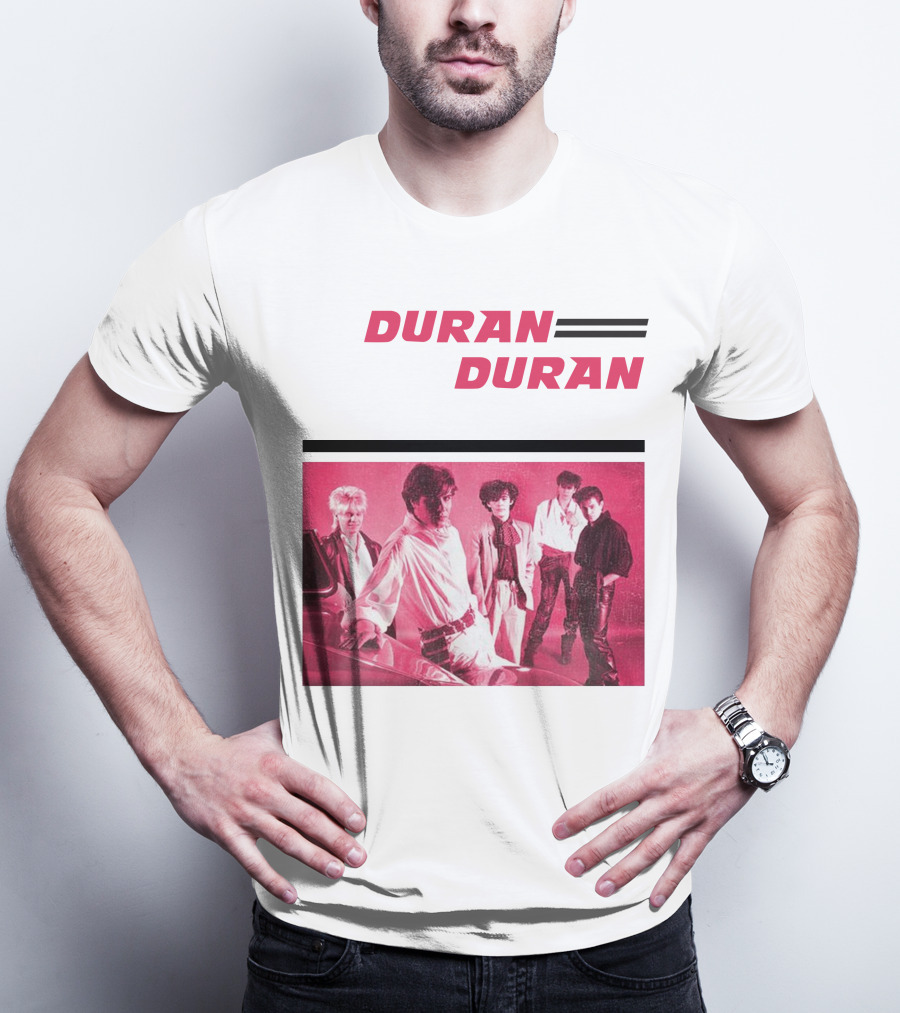 Duran Duran Band Photo With Stylized Logo And Pink Tone T-Shirt