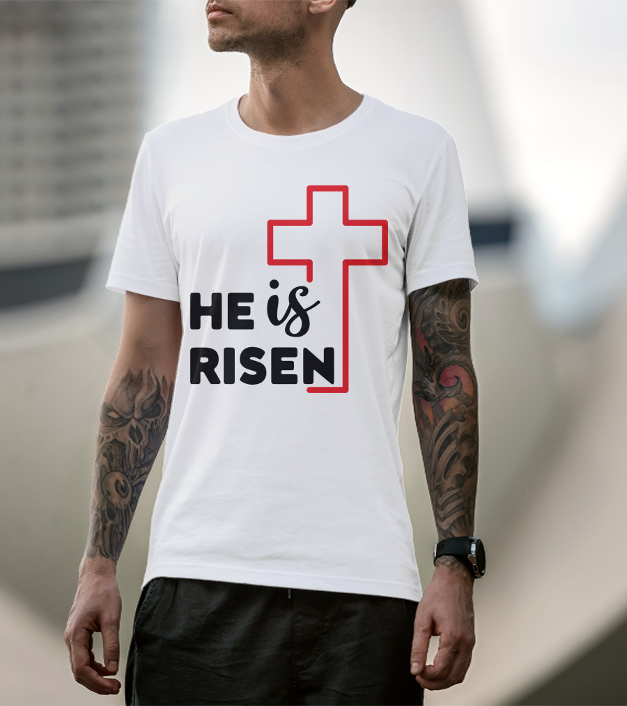 HE IS RISEN Cross Outline T-Shirt