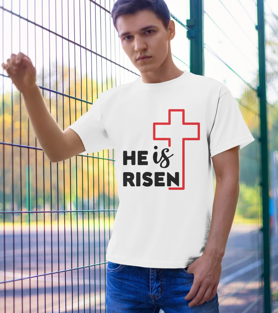 HE IS RISEN Cross Outline T-Shirt