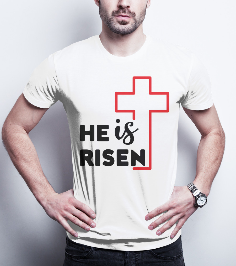 HE IS RISEN Cross Outline T-Shirt