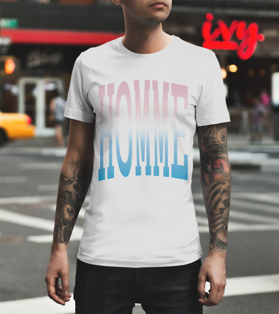 Homme Femme Pink Blue Gradient Text T-Shirt