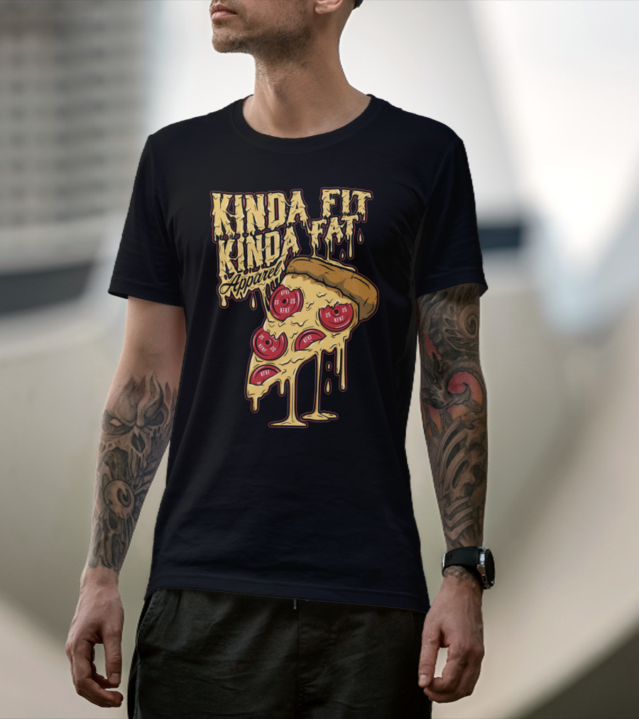 Kinda Fit Kinda Fat Apparel Melting Pizza Slice With Pepperoni Weights T-Shirt