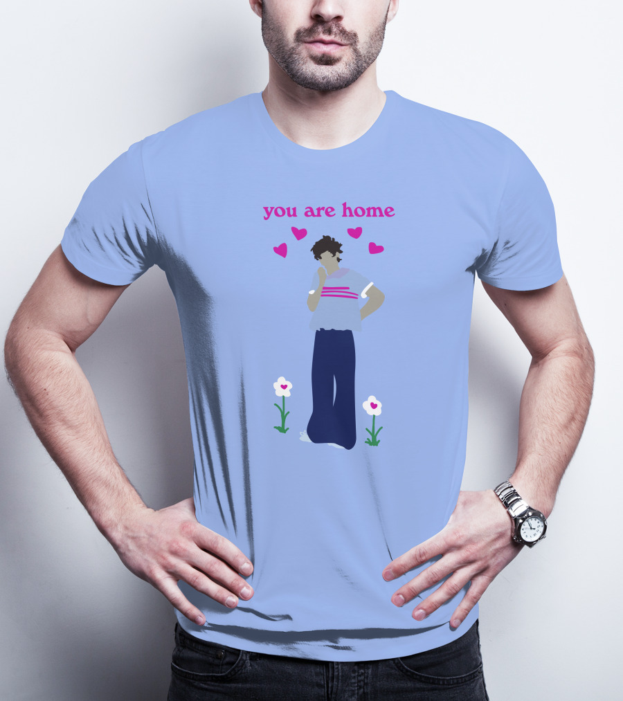 You Are Home Love Heart Flowers Blue T-Shirt