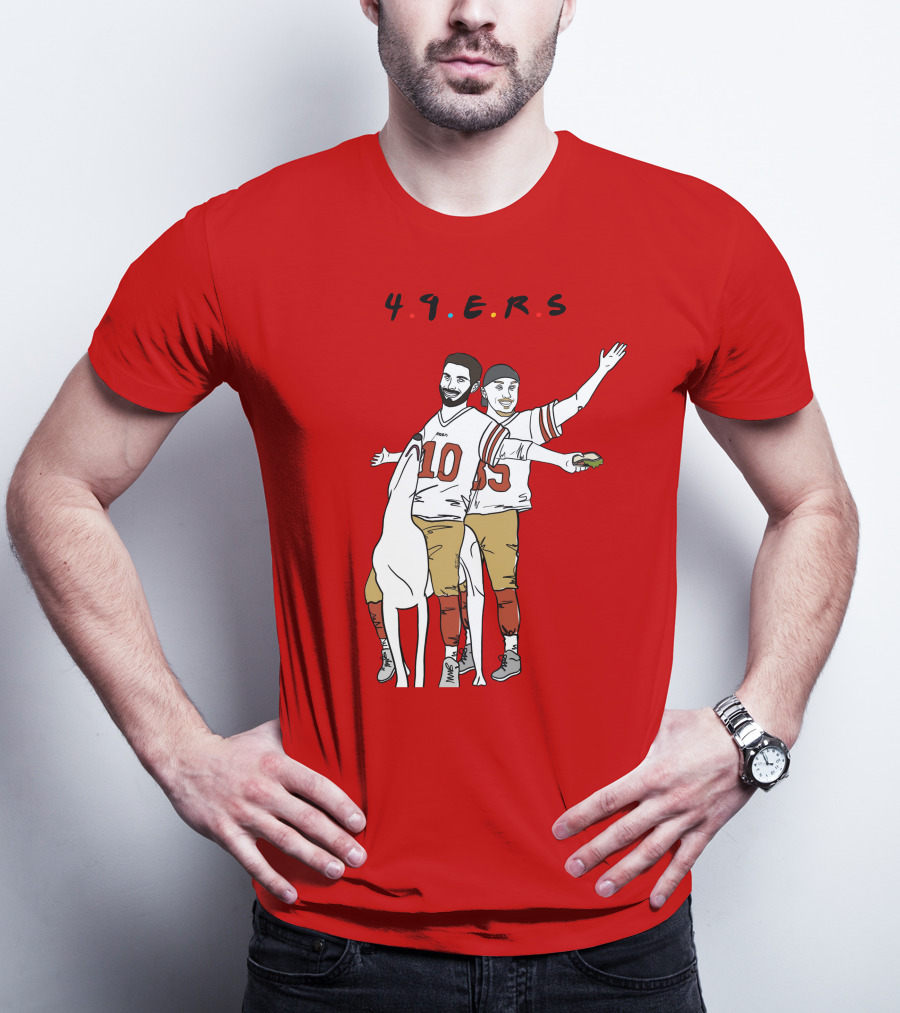 49ers Friends Jimmy Garoppolo Brian Hill Illustration With Dog T-Shirt