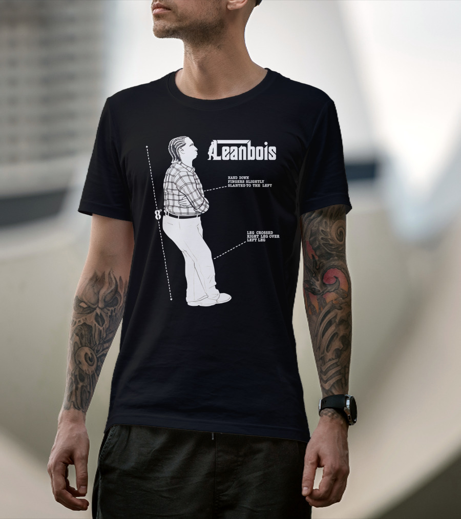 Leanbois Hand Down Fingers Slanted To The Left With Leg Crossed Right Over Left T-Shirt