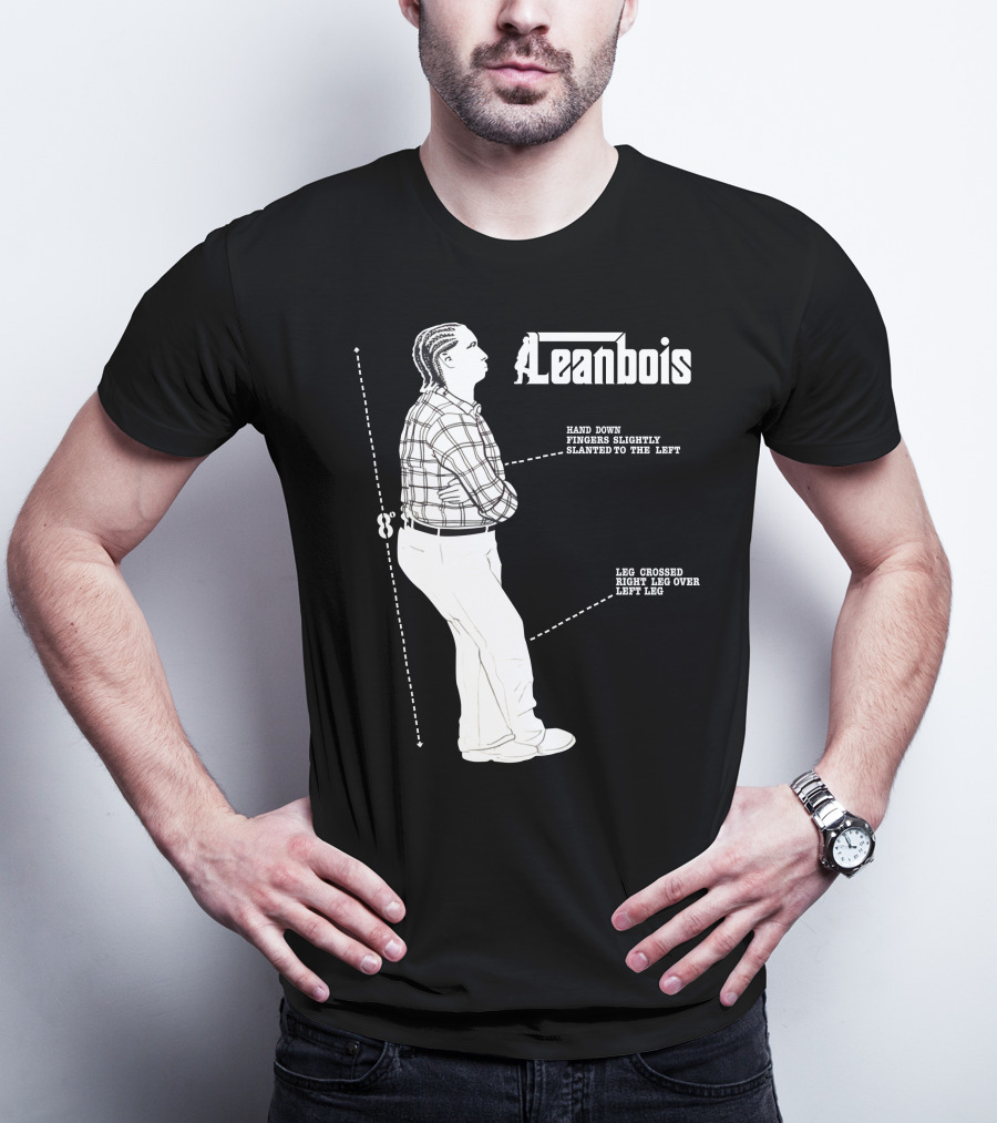 Leanbois Hand Down Fingers Slanted To The Left With Leg Crossed Right Over Left T-Shirt