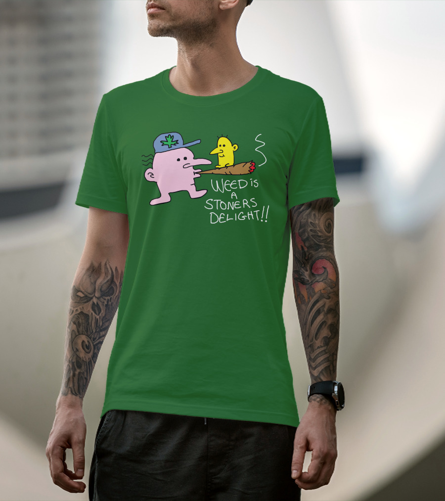 Weed Is A Stoners Delight Cartoon Characters Smoking Joint T-Shirt