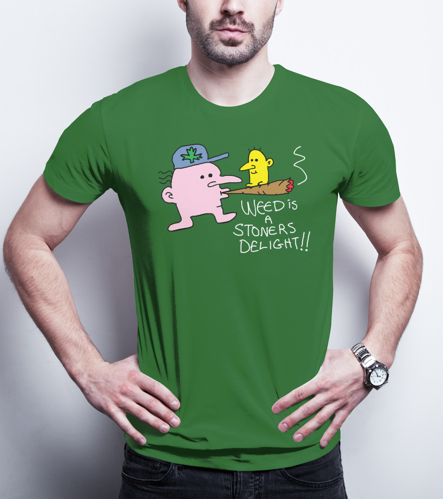 Weed Is A Stoners Delight Cartoon Characters Smoking Joint T-Shirt