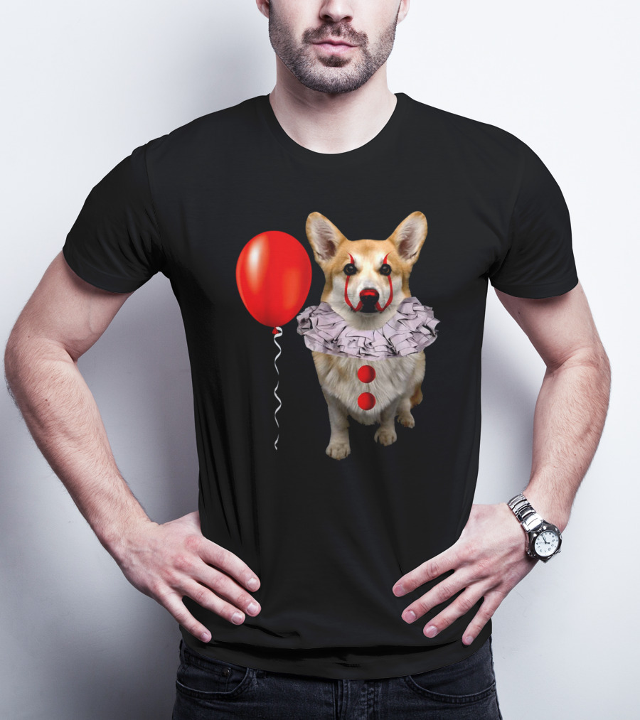 Red Balloon Corgi Scary Clown Funny Costume T-Shirt