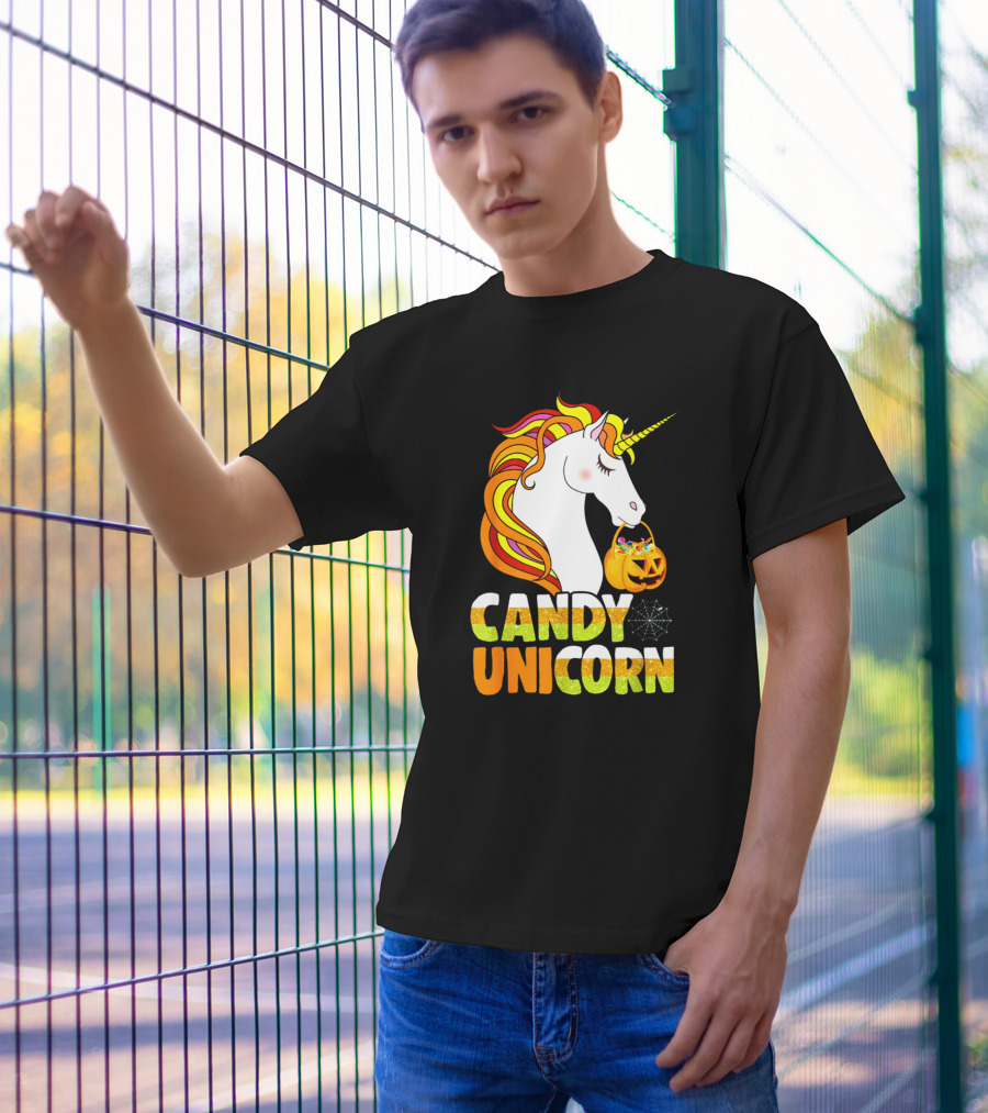Candy Corn Unicorn Halloween Pumpkin Treats Girls T-Shirt