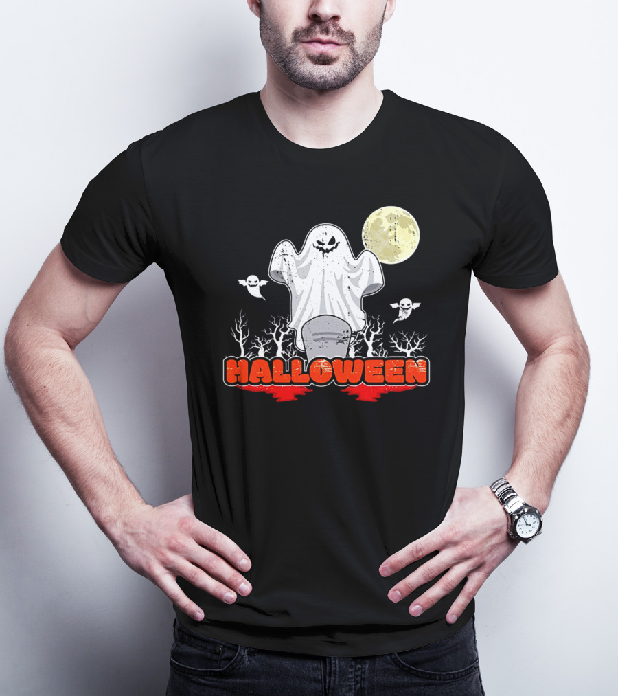Halloween Ghostly Spirits With Haunted Moonlit Trees T-Shirt
