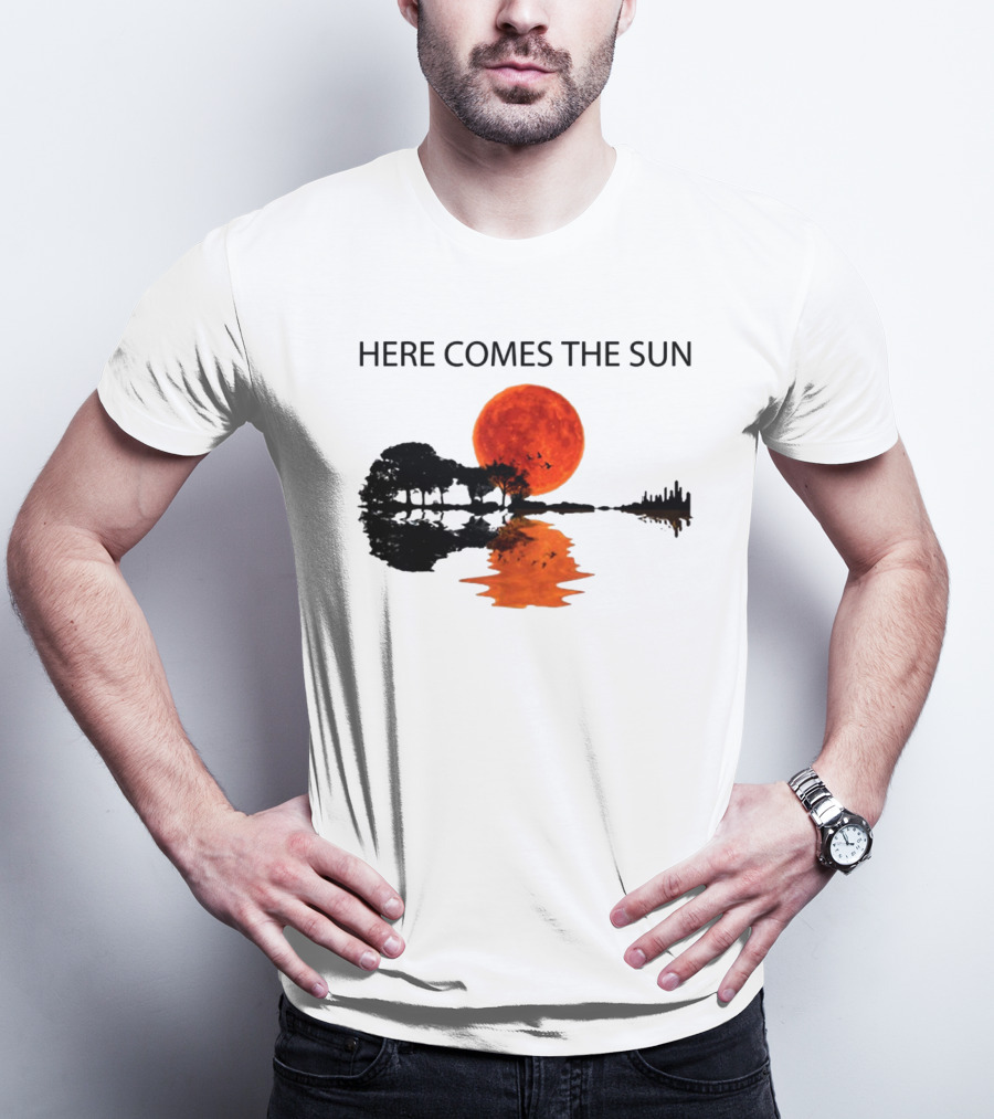 Here Comes The Sun Sunset Reflection Trees Silhouette Skyline Moon T-Shirt
