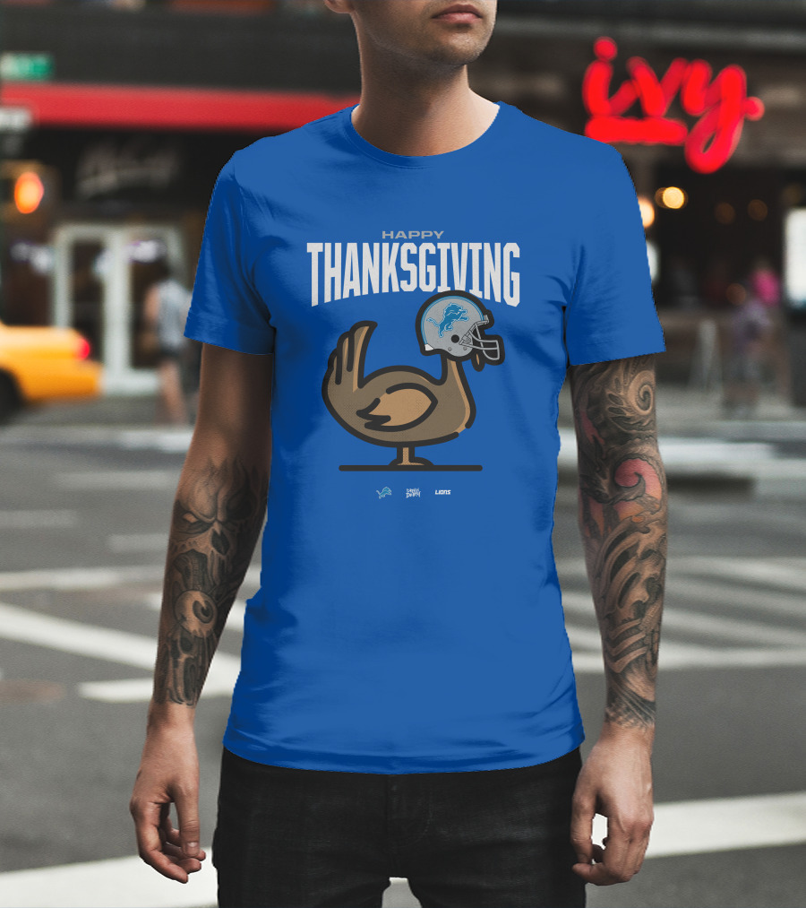 Detroit Lions Happy Thanksgiving Turkey Helmet Thanksgiving T-Shirt