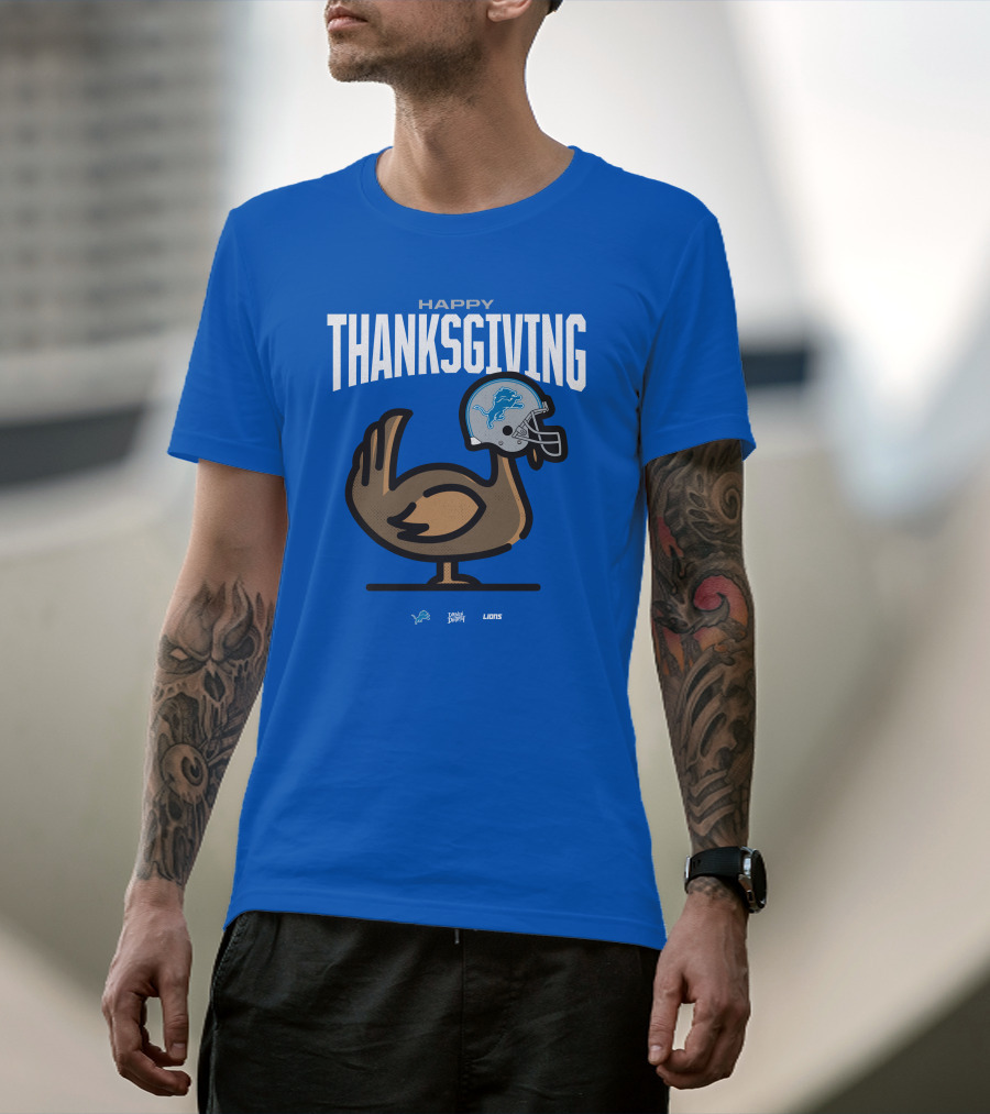 Detroit Lions Happy Thanksgiving Turkey Helmet Thanksgiving T-Shirt