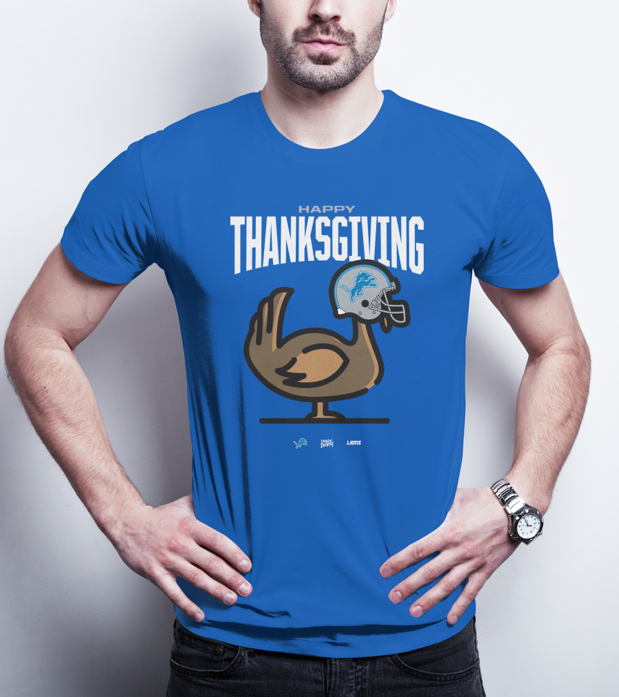 Detroit Lions Happy Thanksgiving Turkey Helmet Thanksgiving T-Shirt