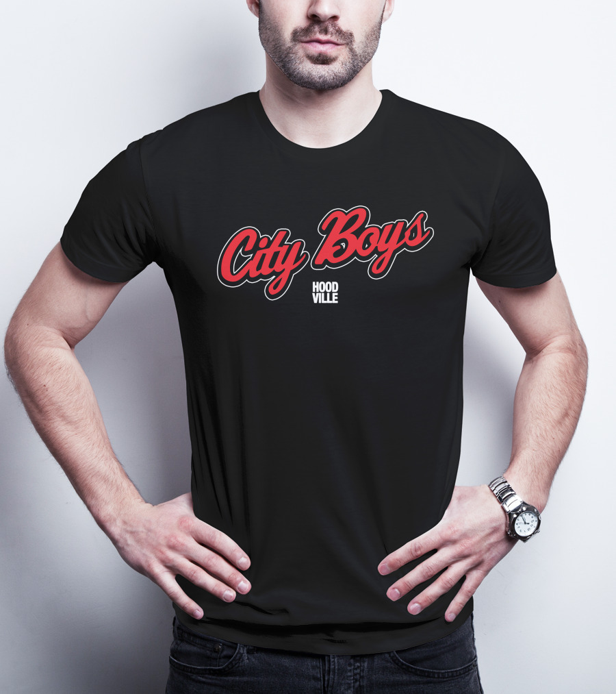 City Boys Hoodville Red Script Urban T-Shirt