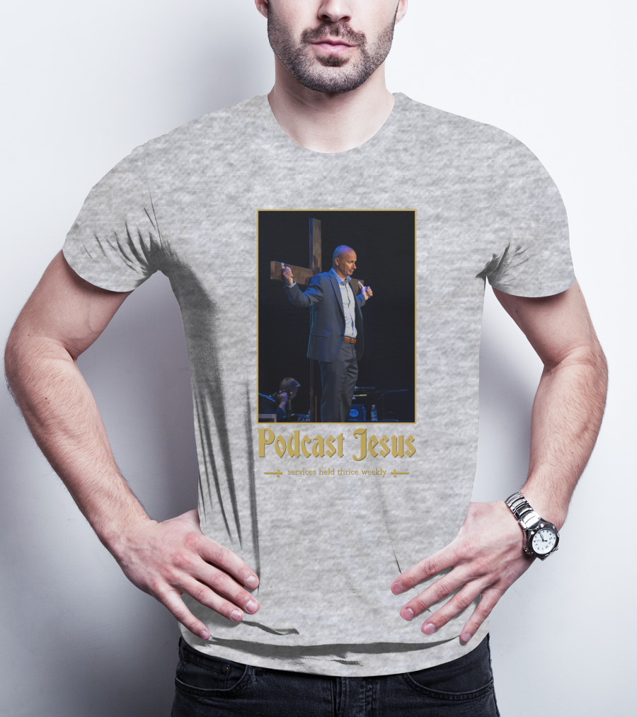Podcast Jesus Services Held Thrice Weekly Speaker With Cross Image T-Shirt