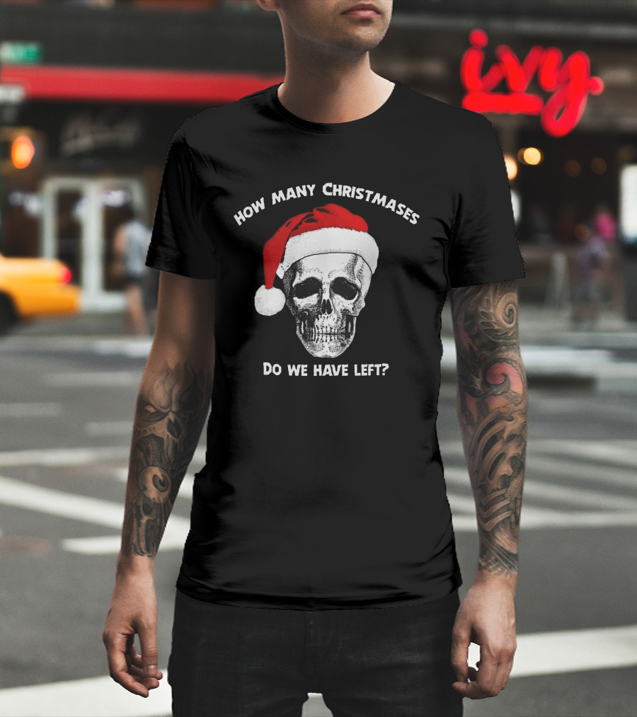 How Many Christmases Do We Have Left Skull Santa Hat T-Shirt