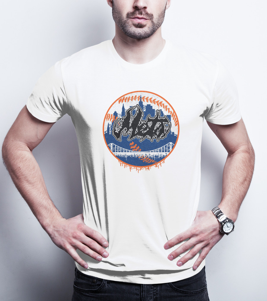 New York Mets Deathcore Baseball Skyline T-Shirt