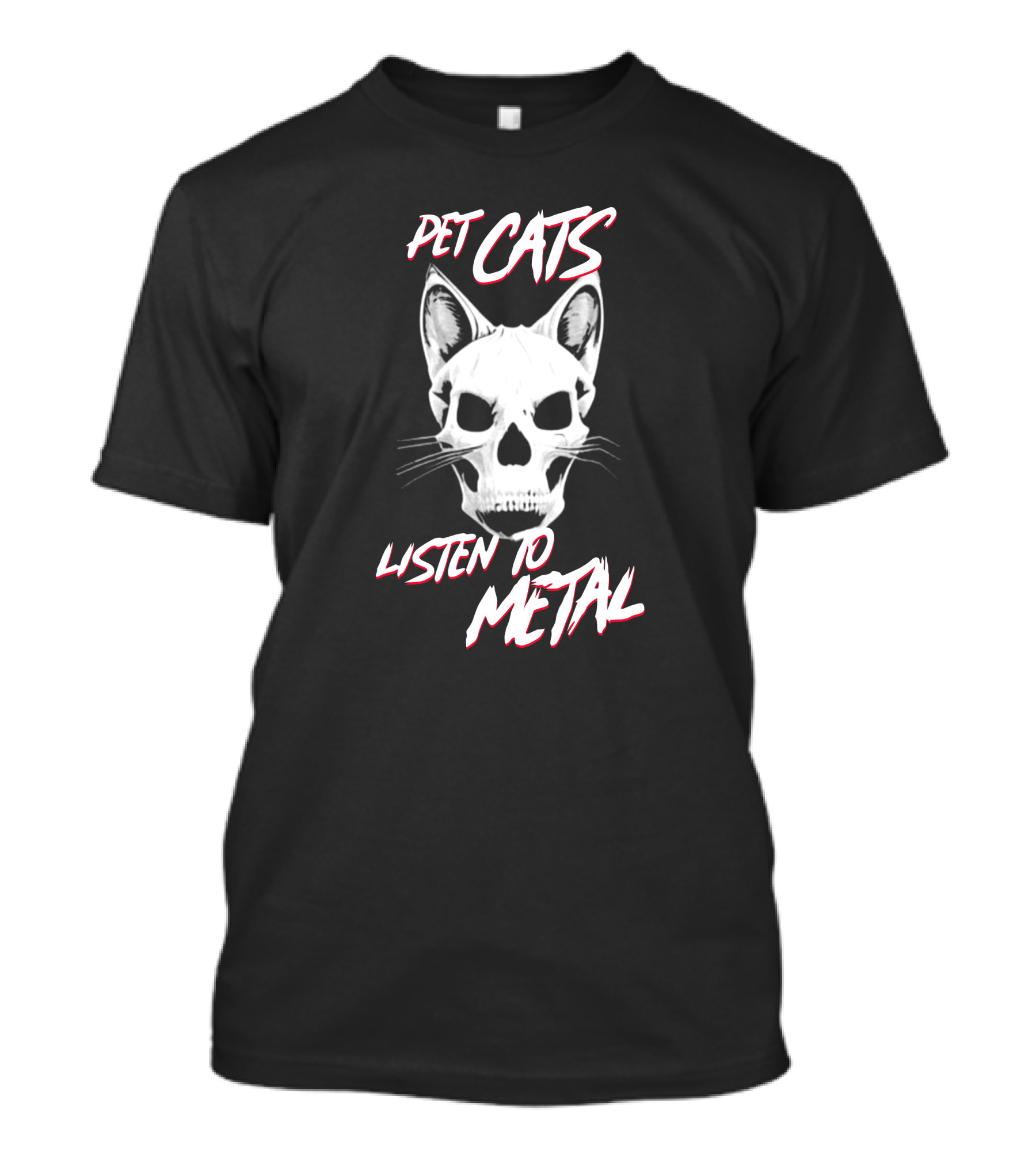 Pet Cats Listen To Metal Skull Cat Head T-Shirt