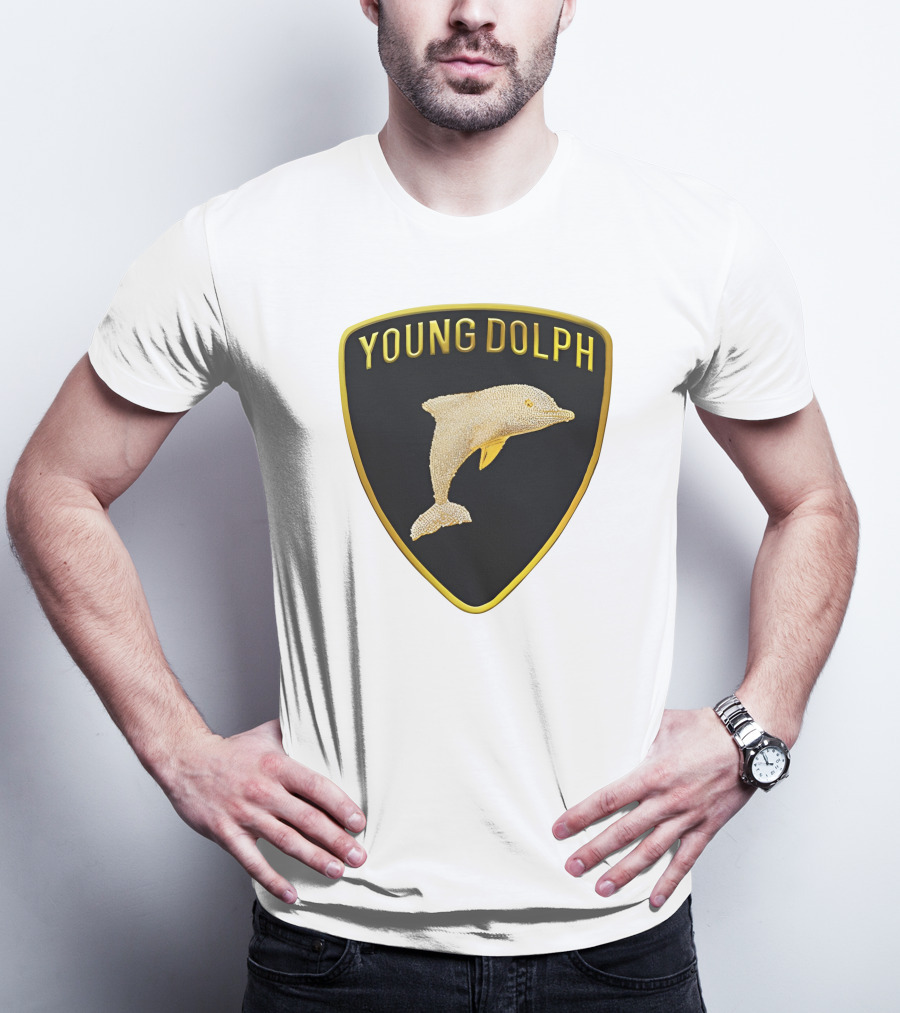 Young Dolph Rich Slave Emblem Gold Dolphin Badge T-Shirt