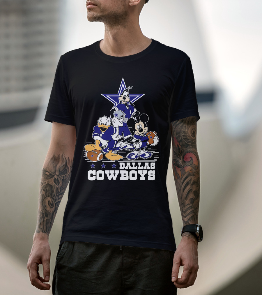 Mickey Mouse Donald Goofy Dallas Cowboys Football Stars T-Shirt