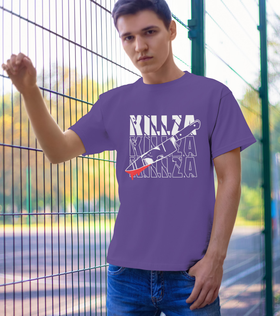 Killza Knife Graphic With Bold Repeated Text T-Shirt