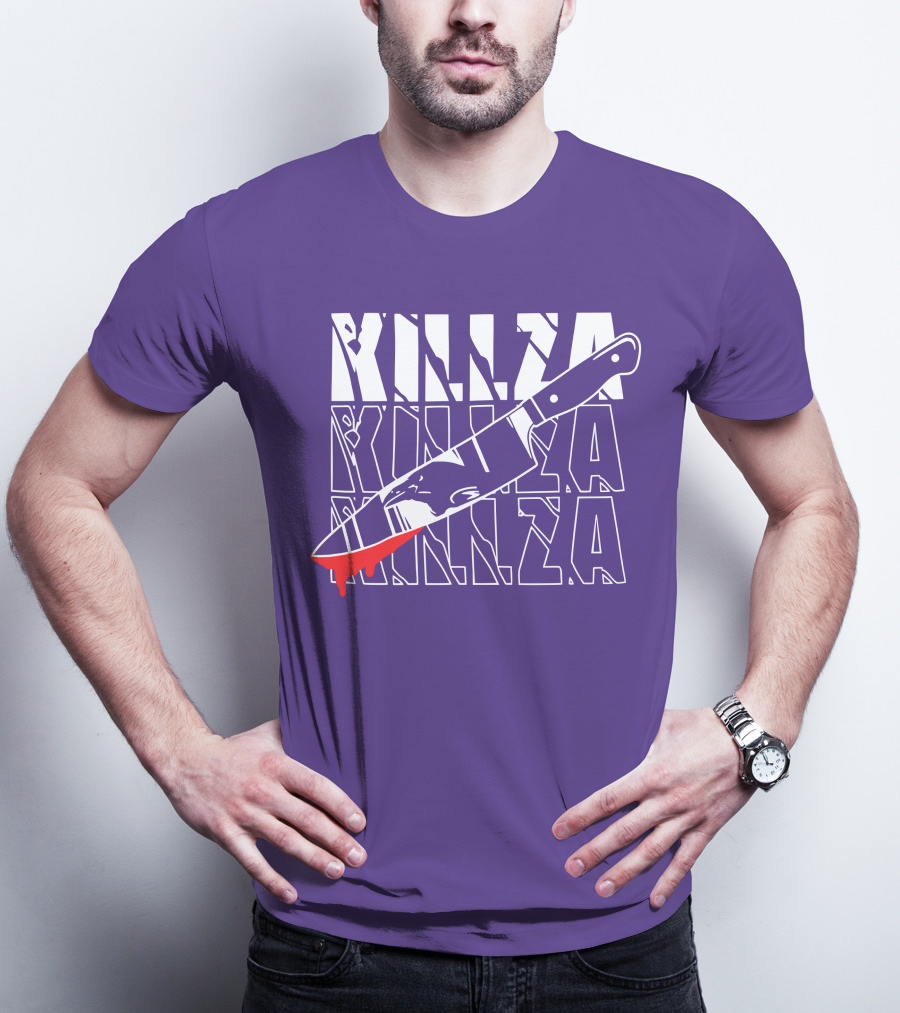Killza Knife Graphic With Bold Repeated Text T-Shirt