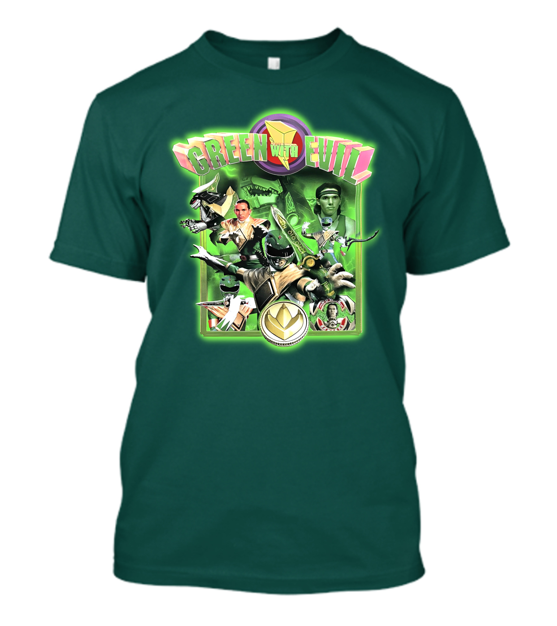 Green With Evil Mighty Morphin Power Rangers Iconic Characters And Symbols T-Shirt