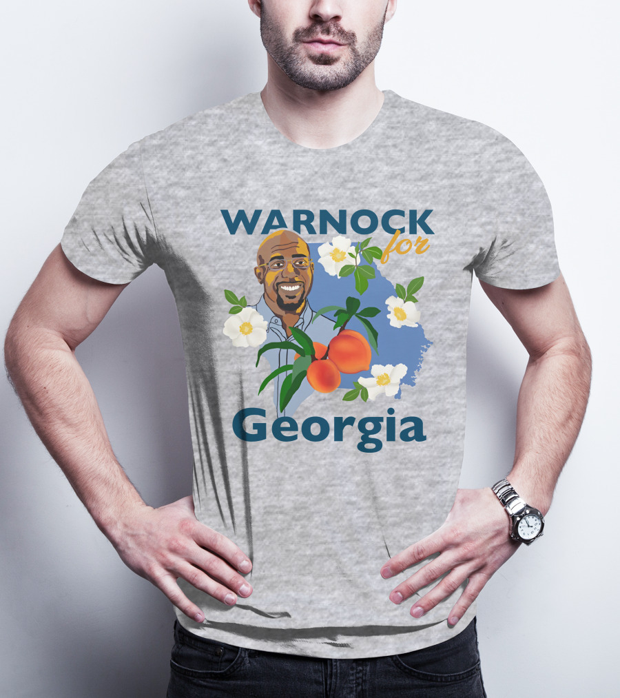 Warnock For Georgia Illustration With Flowers And Peaches T-Shirt