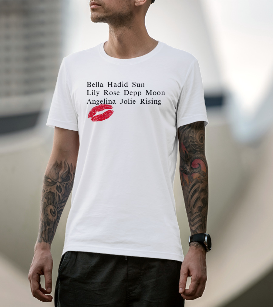 Bella Hadid Sun Lily Rose Depp Moon Angelina Jolie Rising Red Lip Print T-Shirt