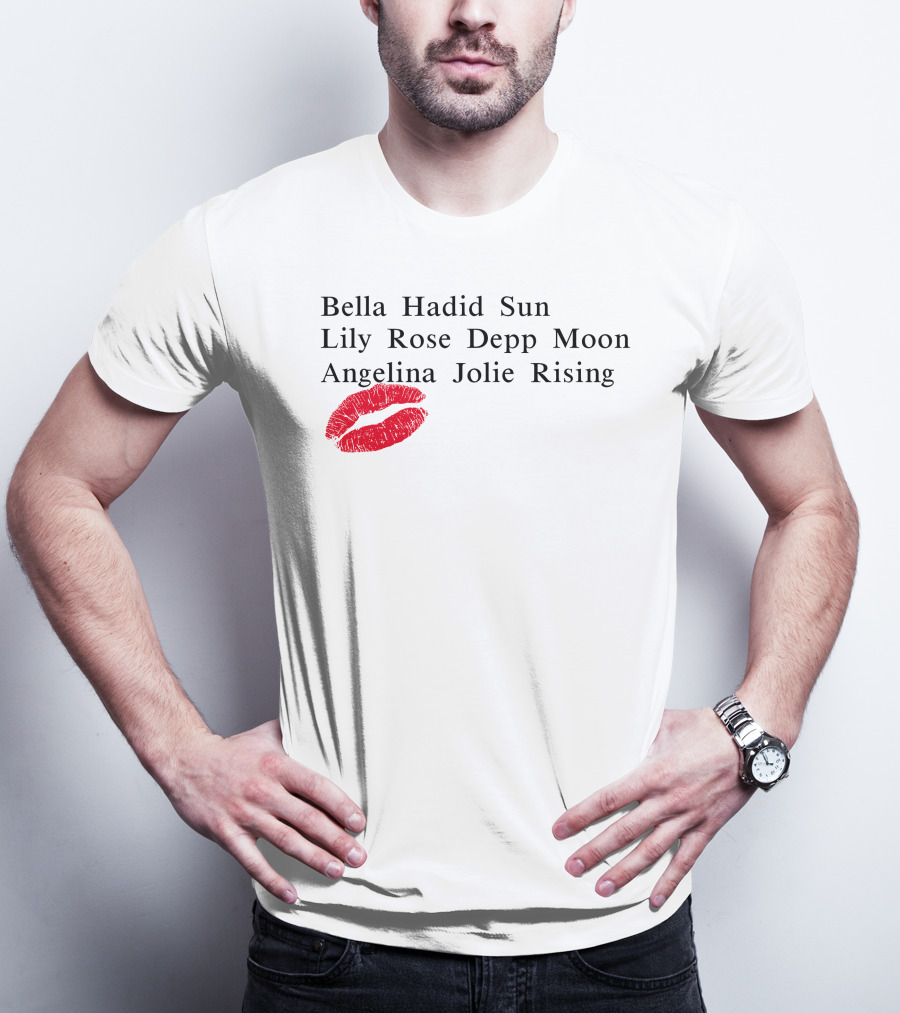 Bella Hadid Sun Lily Rose Depp Moon Angelina Jolie Rising Red Lip Print T-Shirt