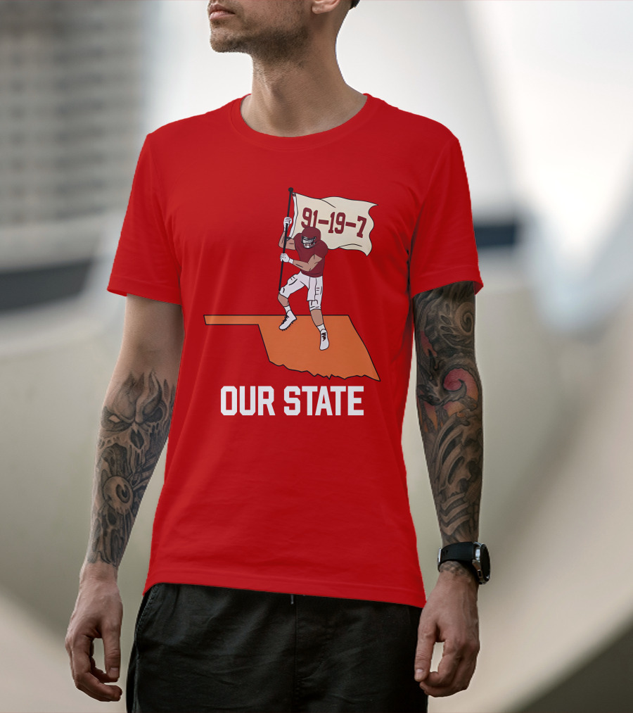 Our State 91-19-7 Football Player Flag Oklahoma T-Shirt