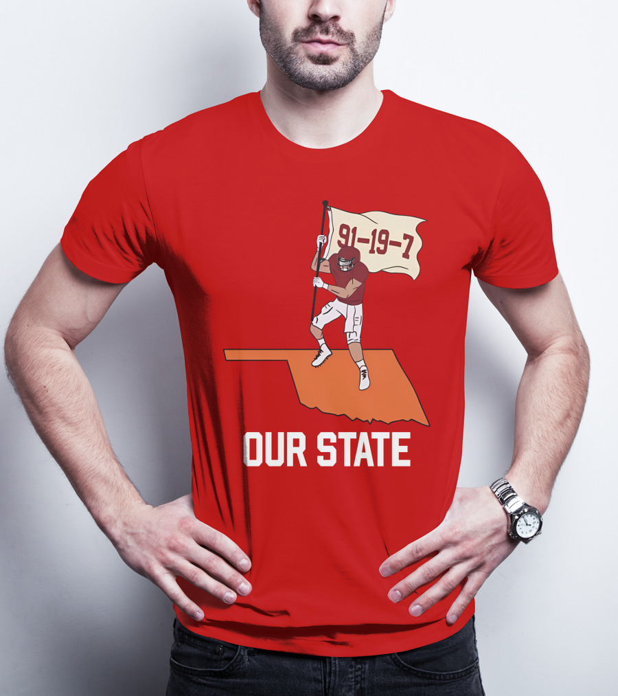 Our State 91-19-7 Football Player Flag Oklahoma T-Shirt