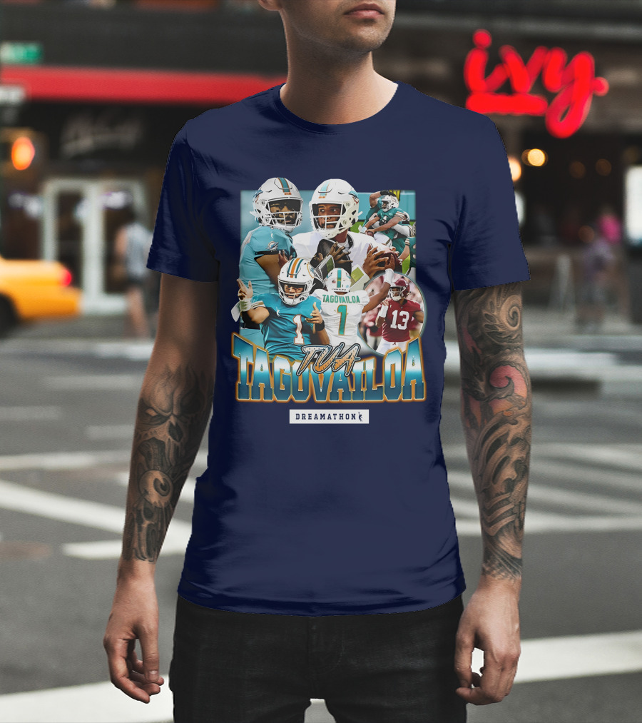 Dreamathon Tua Tagovailoa Collage Football Action T-Shirt