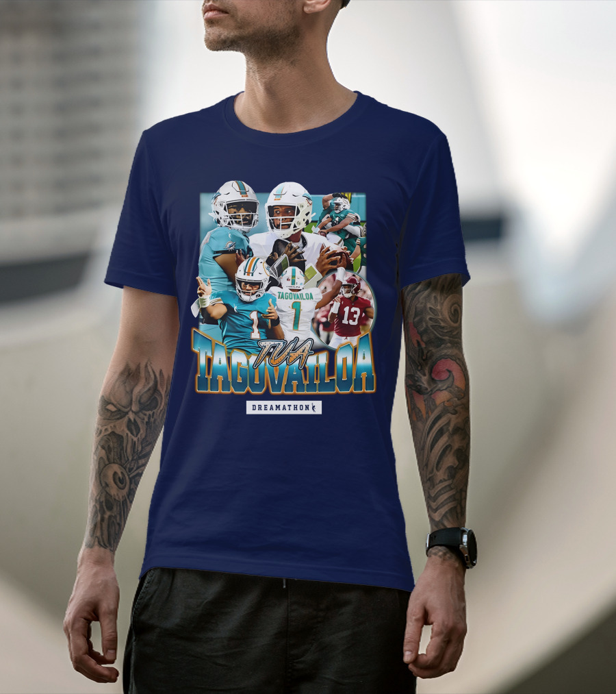 Dreamathon Tua Tagovailoa Collage Football Action T-Shirt