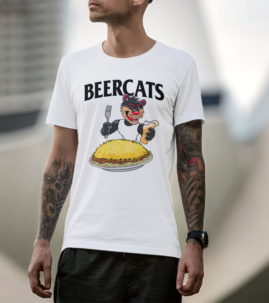 Beercats Bear With Fork Beer And Spaghetti Plate T-Shirt