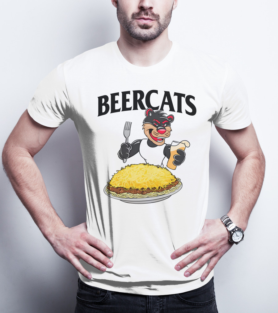 Beercats Bear With Fork Beer And Spaghetti Plate T-Shirt
