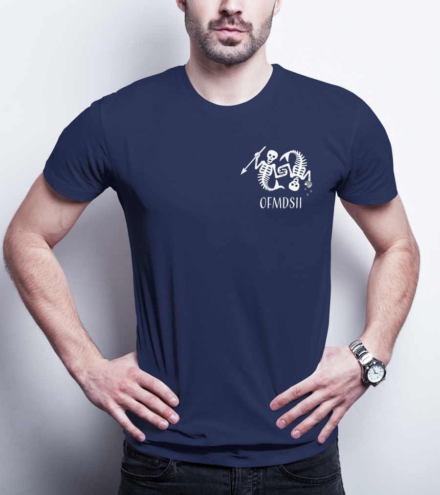 Samba Schutte Wearing OFMDSII Skeleton Arrow Design Navy T-Shirt