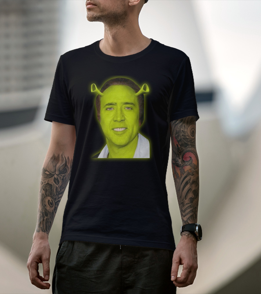 Shrekolas Cage Meme Mashup Face Fusion Character Elements T-Shirt