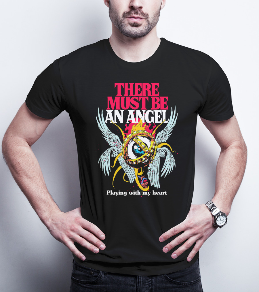 THERE MUST BE AN ANGEL Playing With My Heart Winged Eye Fiery Ring T-Shirt