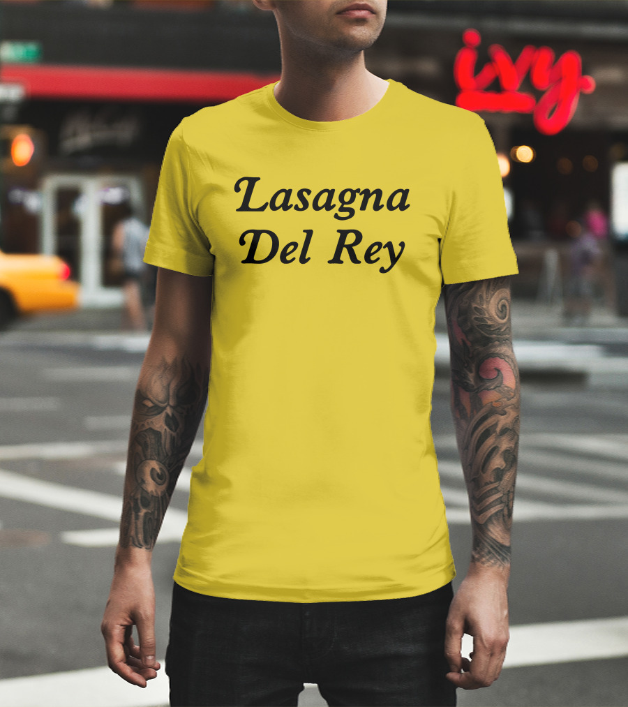 Lasagna Del Rey Whotfisjovana Bold Black Text T-Shirt