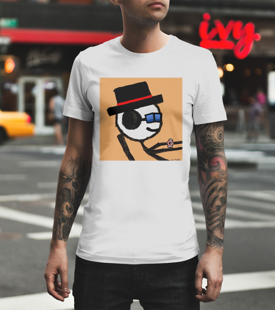 Sartoshi Mfers Stick Figure With Hat Blue Glasses Red Watch T-Shirt