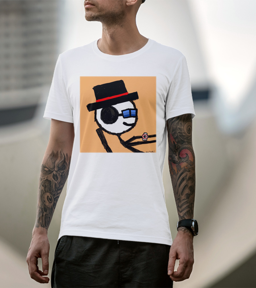 Sartoshi Mfers Stick Figure With Hat Blue Glasses Red Watch T-Shirt