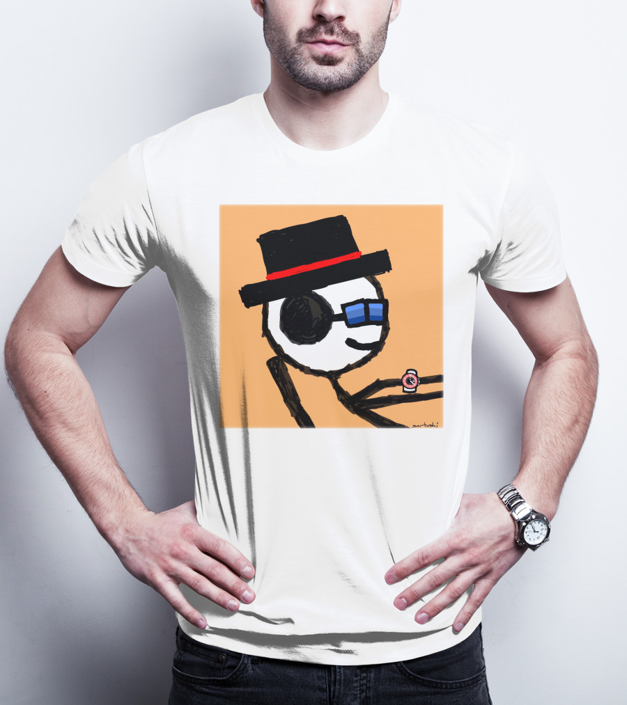 Sartoshi Mfers Stick Figure With Hat Blue Glasses Red Watch T-Shirt