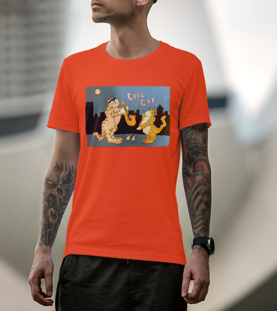 Harry Wearing Cool Cat Playing Saxophone In City Night Sky T-Shirt
