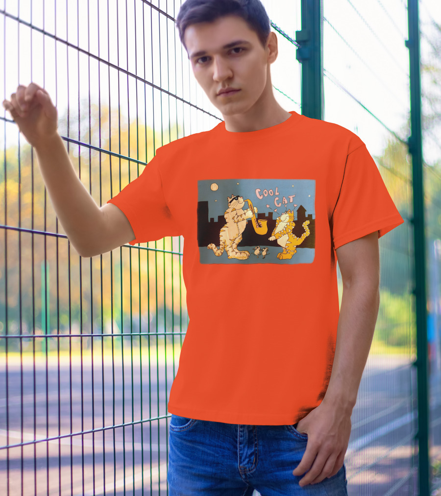 Harry Wearing Cool Cat Playing Saxophone In City Night Sky T-Shirt