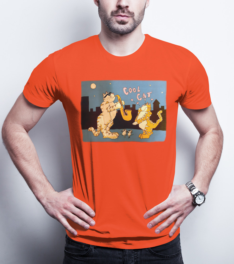 Harry Wearing Cool Cat Playing Saxophone In City Night Sky T-Shirt
