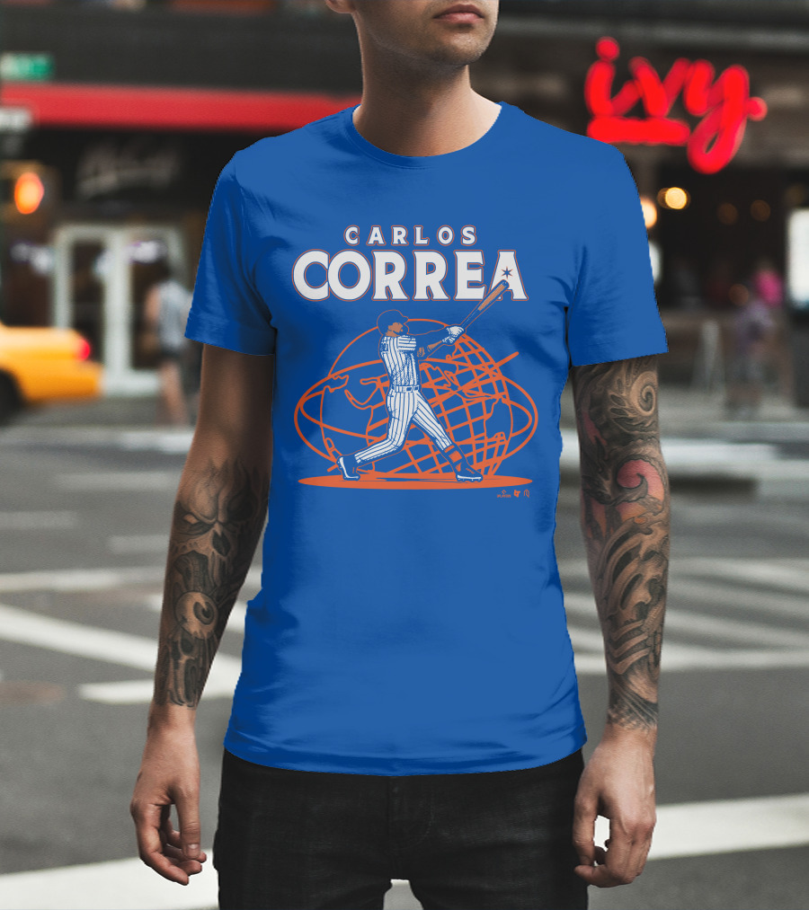 Carlos Correa Baseball Swing With Global Background T-Shirt