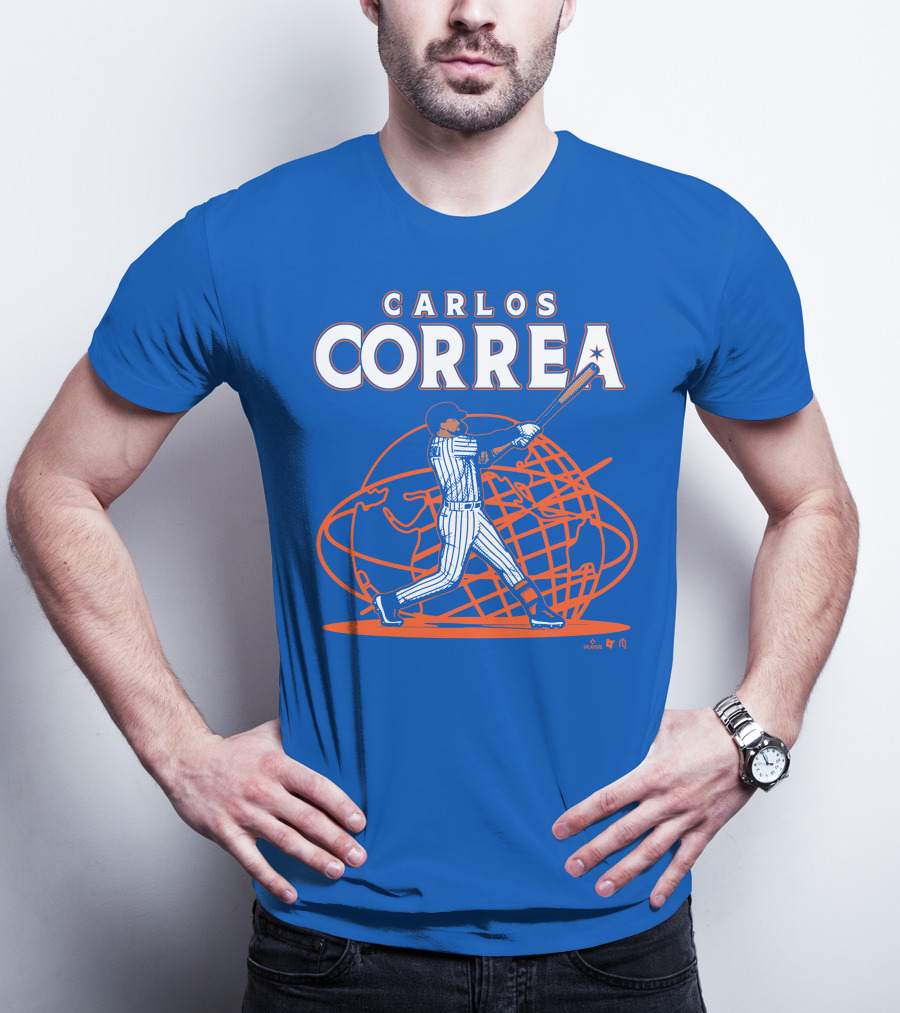 Carlos Correa Baseball Swing With Global Background T-Shirt